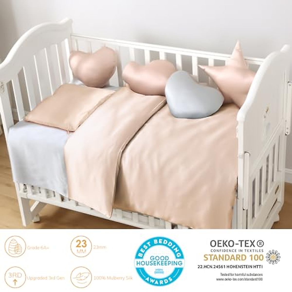 PROMEED Oeko Certified 22 Momme Silk Crib Duvet Cover for Toddler Bed, 100% Grade 6A Natural Silk Baby Crib Bedding for Kids Neutral, Hidden Zipper (Champagne, Crib)