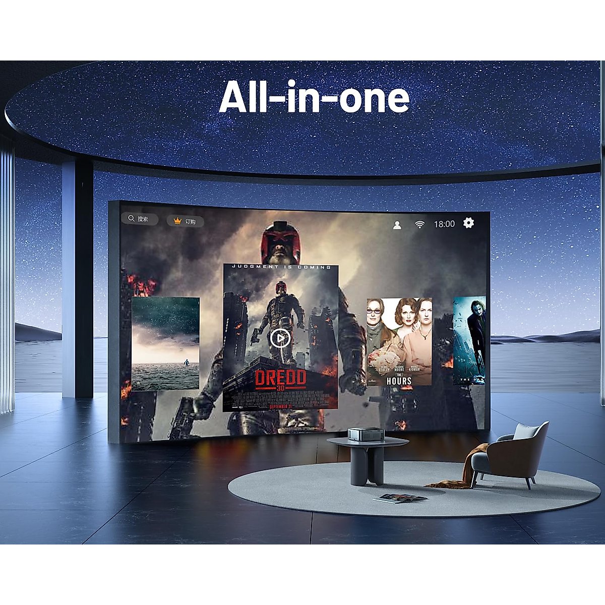 GooDee Projector 4K Support, Outdoor Projector with Wifi and Bluetooth, Android TV Projector 1080p with Auto Focus & Full-Sealed Optical Engine for Movie, Netflix/Prime Video Built-in, 8000+ Apps