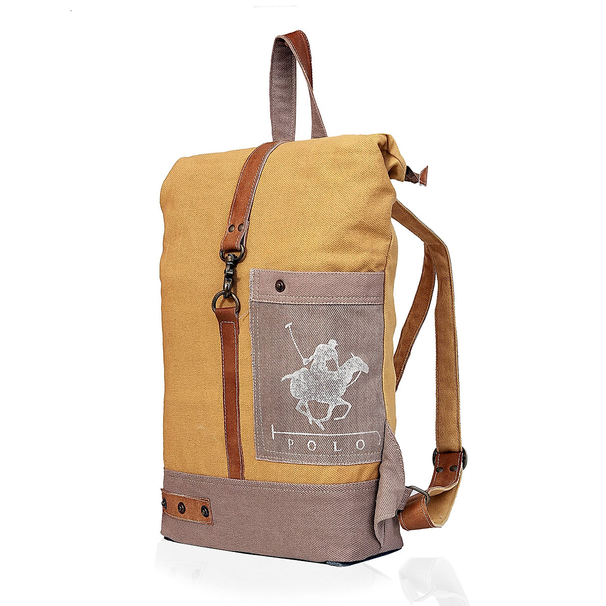 CLA Bags, 20 Inch Upcycle Canvas & Cowhide Leather rucksack for women, canvas backpack for women