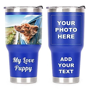 Customizedbee Personalized Coffee Tumbler with Picture Photo Name Text Logo, 30oz Insulated Stainless Steel Custom Mug Cup, Mother's Thank You Christmas Anniversary Birthday Gifts for Women Men Kid