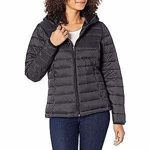 Amazon Essentials Women's Lightweight Long-Sleeve Full-Zip Water-Resistant Packable Hooded Puffer Jacket, Black, XX-Large