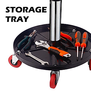 PowerSmart Rolling Mechanics Seat, 300 LBS Capacity Heavy-Duty Pneumatic Adjustable Garage Stool with Tool Tray Storage