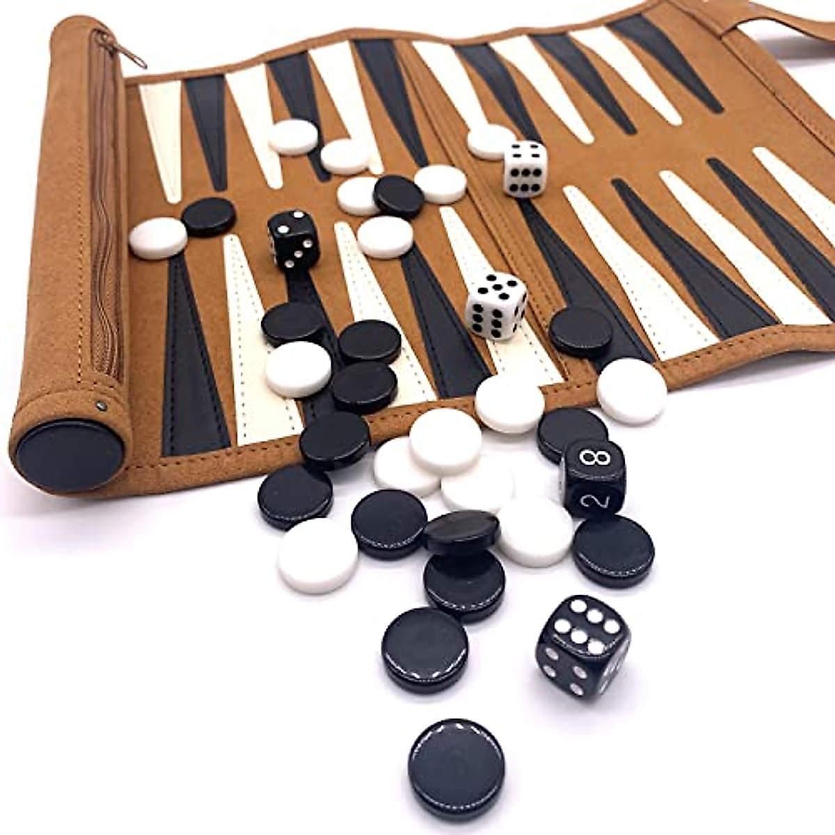 Leather Roll-Up Travel Backgammon Games, Foldable Board Games, Portable Lightweight Travel Backgammon Game Set