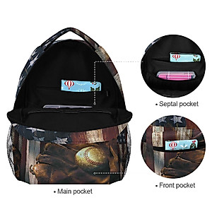 Oarencol American Flag Baseball Backpacks USA Softball Glove School Travel Book College Shoulder Bag for Women Girls Men Boys