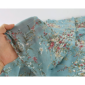 Embroidered Eyelets Chiffon Fabric Drape Floral Printing for Dresses Making 60 inch Wide (Grayish Green, Pre-Cut 4 Yards)