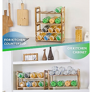 Water Bottle Organizer, 4 Tiered Freestanding Water Bottle Holder, Natural Wood Water Bottle Storage Rack, Freestanding Water Bottle Holder Rack for Kitchen Countertops, Holds 16 Bottles