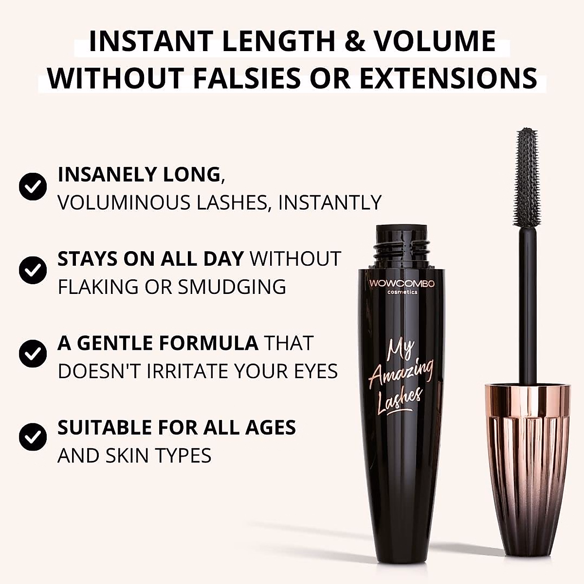 My Amazing Lashes Mascara - Volume and Length - Lengthening Mascara - Stays On All Day - Tubing ...
