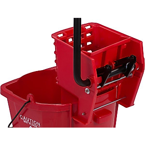 Carlisle FoodService Products Mop Bucket with Side-Press Wringer for Floor Cleaning, Restaurants, Offices, And Janitorial Use, Polyproylene, 26 Quarts, Red
