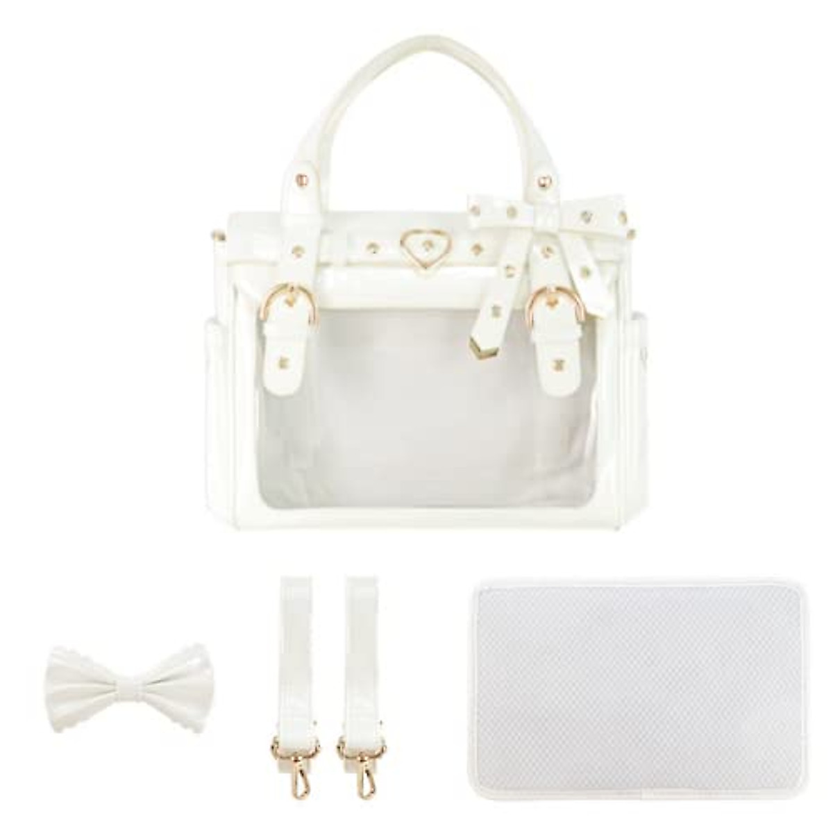 Cute Ita Bad for Women Girl, Kawaii Gothic Lolita Purse Tote Bag Pink Black Japanese Pin Collector, Clear Window Shoulder Bag (White)