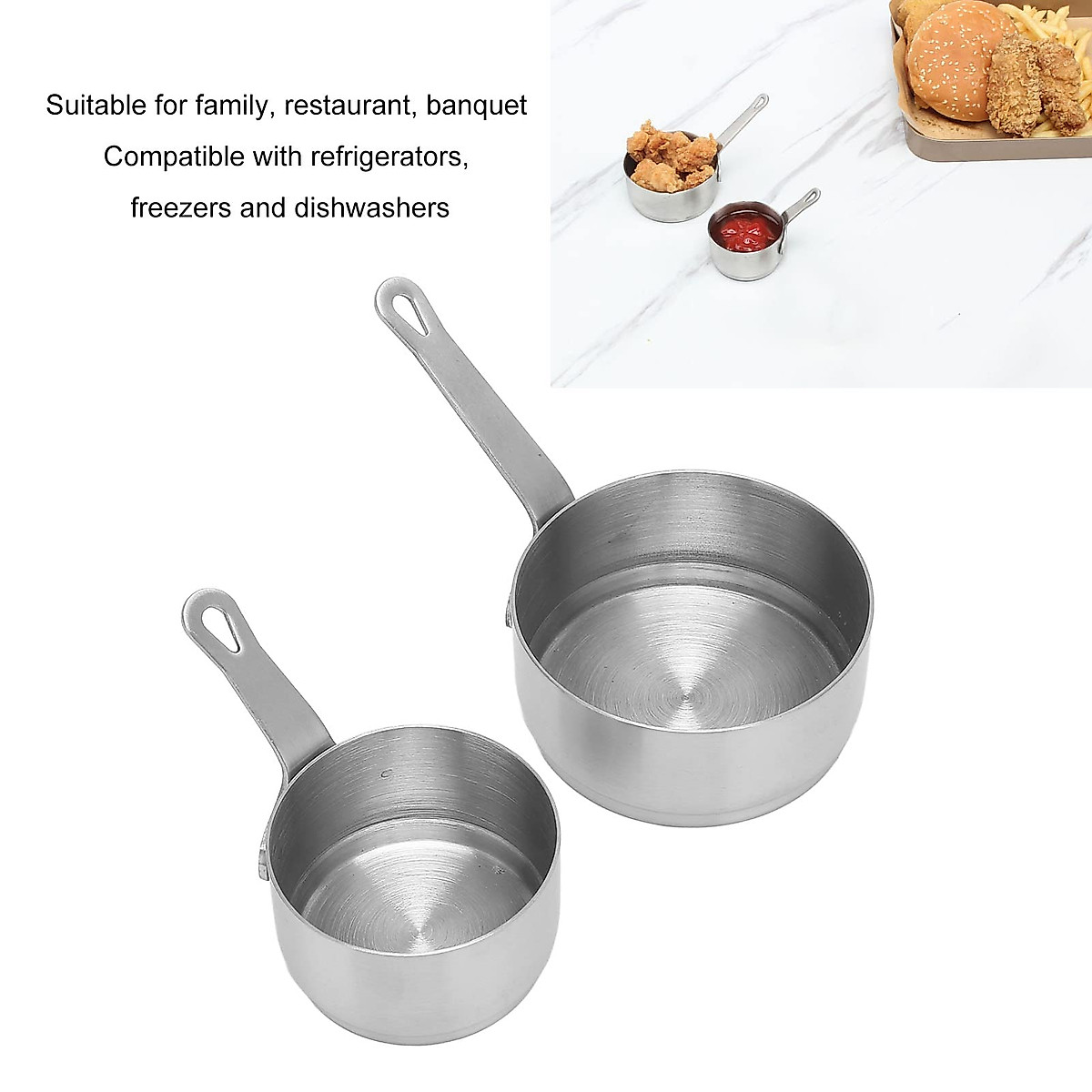 2pcs Sauce Cup 304 Stainless Steel Stackable Handle Design Mini Sauce Pan for Banquet Outdoor Picnic,Ramekin Dipping Sauce Seasoning Bowls with Handle for Gravy, Pepper