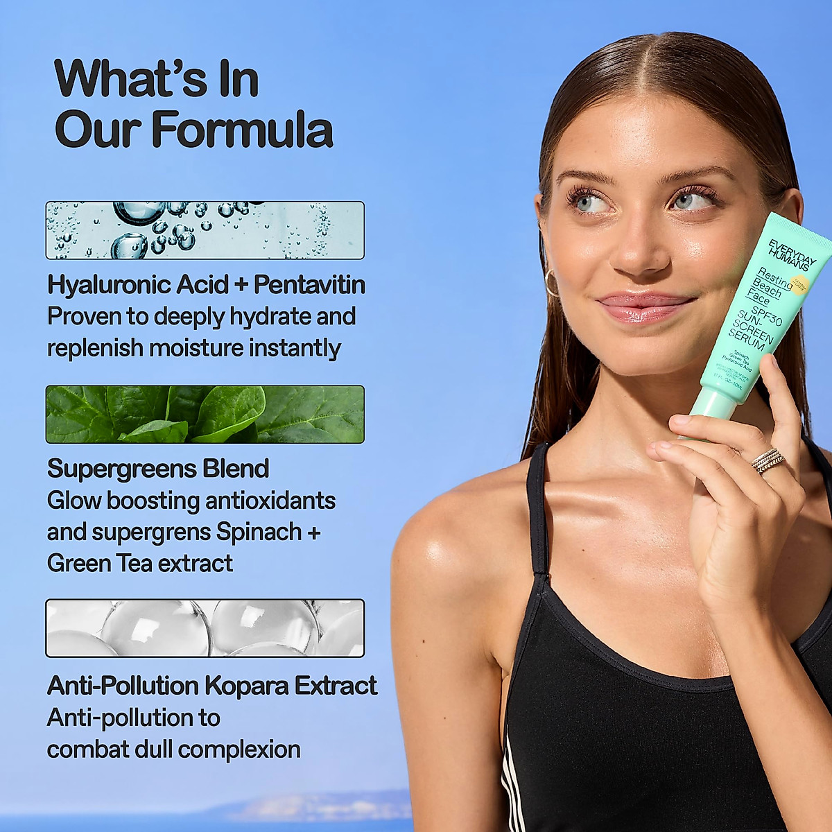 EVERYDAY HUMANS SPF30 PA +++ Sheer Sunscreen Serum Primer, 1.7oz | Light Glow Finish with Hyaluronic Acid | Make-Up Primer SPF Moisturizer For All Skin Types | Resting Beach Face