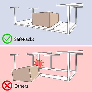 SafeRacks 2x6 Adjustable Overhead Garage Storage Rack, Heavy-Duty Steel Overhead Storage Rack with 300 lb Weight Capacity, Height Adjustable Garage Storage Organization System, White (18"-33")