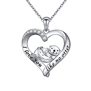 925 Sterling Silver Animal Jewelry Engraved I Love You Like No Otter Sea Otter Heart Pendant Necklace for Women Birthday Gifts (06_I love you like no otter)