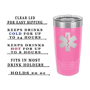 Rogue River Tactical EMT EMS Star of Life 20 Oz. Travel Tumbler Mug Cup w/Lid Paramedic (Pink)
