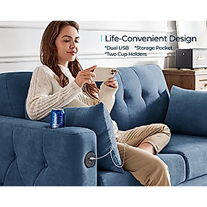 LINSY HOME Pull Out Sofa Bed, 2-in-1 Convertible Sleeper Couch with Memory Foam Mattress, Two Seat Loveseat Sleeper Sofa Bed for Living Room, Blue, Full Size