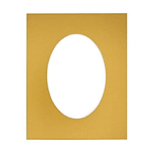 9x12 Mat Bevel Cut for 7x10 Photos - Precut Metallic Gold Oval Shaped Photo Mat Board Opening - Acid Free Matte to Protect Your Pictures - Bevel Cut for Family Photos, Pack of 1 Matboard Show Kit With