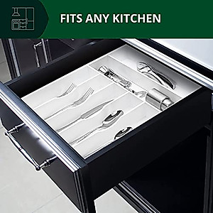 ROYAL CRAFT WOOD Luxury Bamboo Caddy Kitchen Drawer and Silverware Organizer, Utensil Holder and Cutlery Tray with Grooved Drawer Dividers for Flatware 7 Slot, White