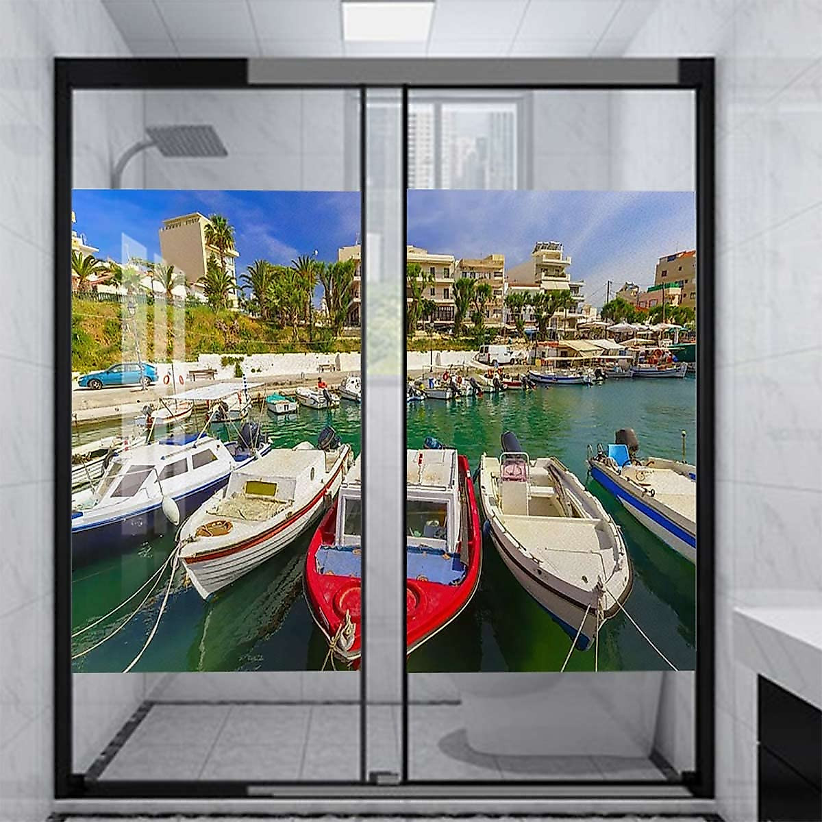 Teal Red Frosted Window Privacy Film Blackout Static Cling Removable Window Film Sun Blocking Anti UV Glass Film for Home Sliding Door Italy Summer Landscape Privacy Film 17.7Wx23.6L-inch x2 Pcs