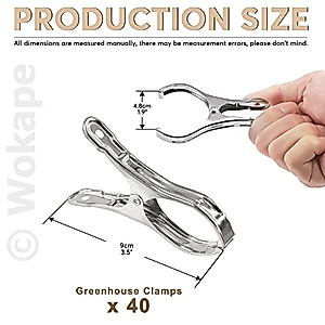 Wokape 40Pcs 3.5 Inch Stainless Steel Garden Clips, Heavy Duty Clamps with Large Open, Strong Grip Clips for Greenhouse Plant Cover Netting/ Garden Shade Cloth/ Beach Towel/ Clothespins/ Quilt