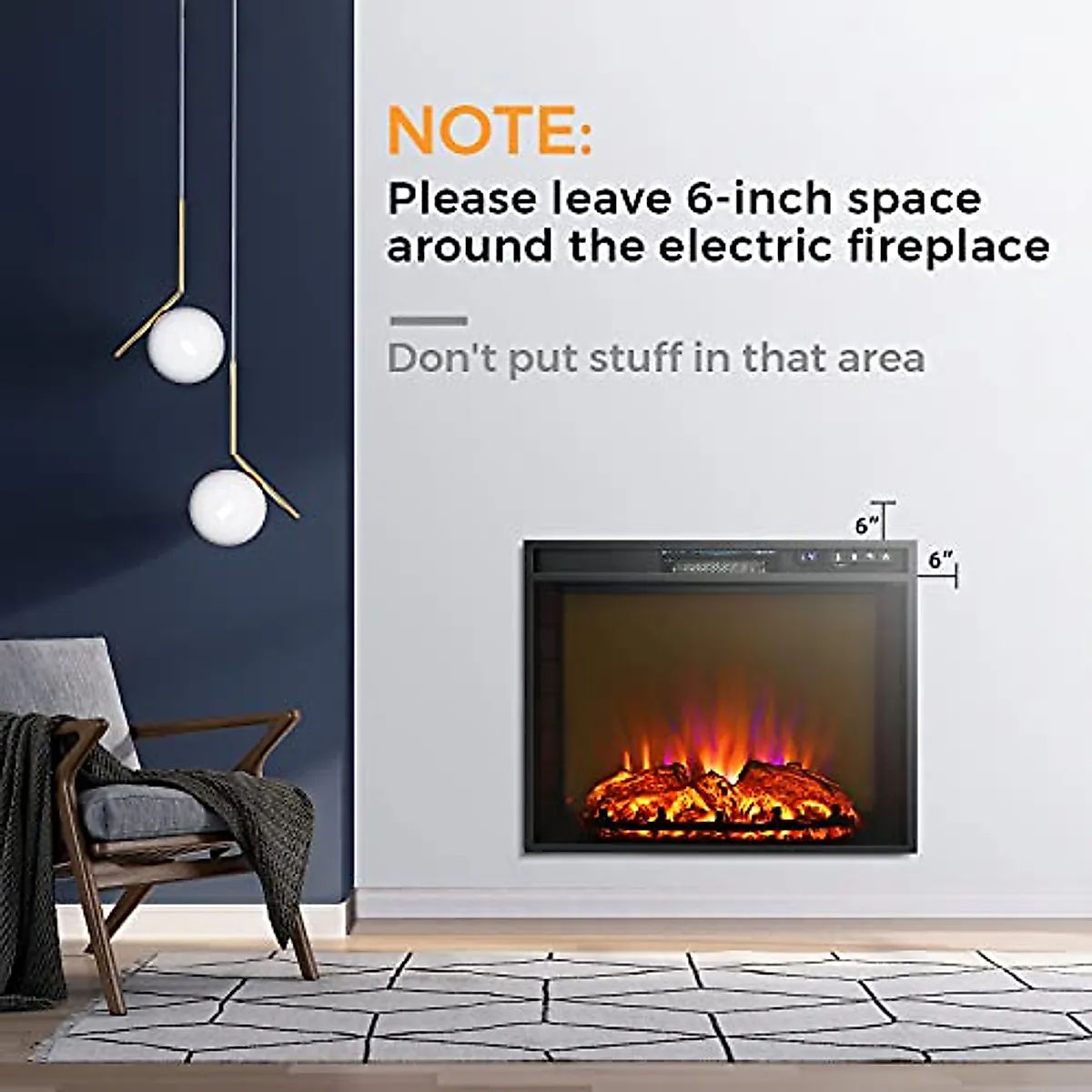 COSTWAY 26-Inch Electric Fireplace Inserts, 750W/1500W Wall Recessed and Freestanding Fireplace with Remote Control, 2 Flame Colors, 4 Brightness Settings, 5H Timer, Fireplace Heater for Indoor Use