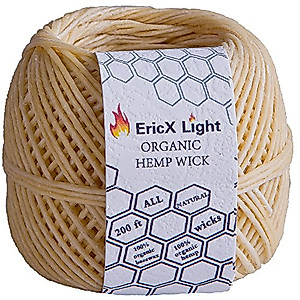 EricX Light Beeswax Hemp Wick,200 ft Spool,100% Organic Hemp Wick Well Coated with Beeswax,Standard Size(1.0mm)