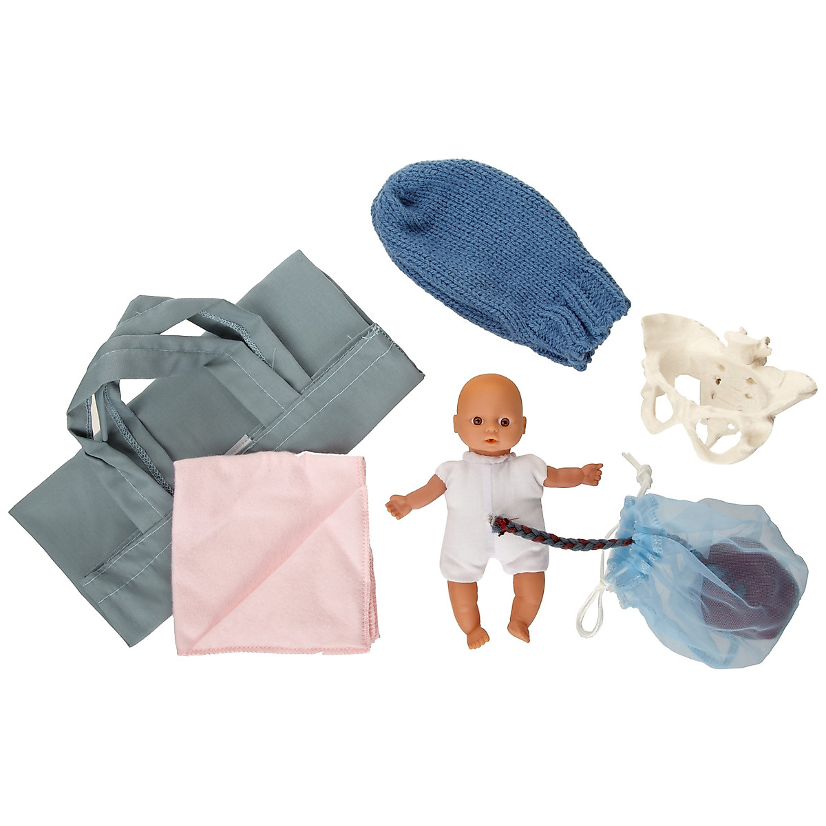 HEALTH EDCO W43092 Six-Piece Pocket-Size Labor and Birth Demonstration Set, Includes Models of Baby, Uterus, Amniotic Sac, Pelvis, and Detachable Placenta/Umbilical Cord
