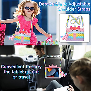 WESADN for iPad 10.2 Case iPad 9th 8th 7th Generation Case with Kickstand Lanyard Keychain Silicone Fidget Bubble Case for Girls Women Cute Rainbow Pop Protective Tablet Cover for iPad 2021 2020 2019