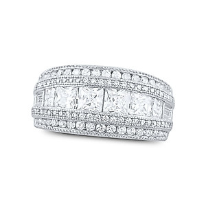 SILVERCLOSEOUT Rhodium Plated Sterling Silver Wide Square Cut Womens Cubic Zirconia Statement Ring - Size 11