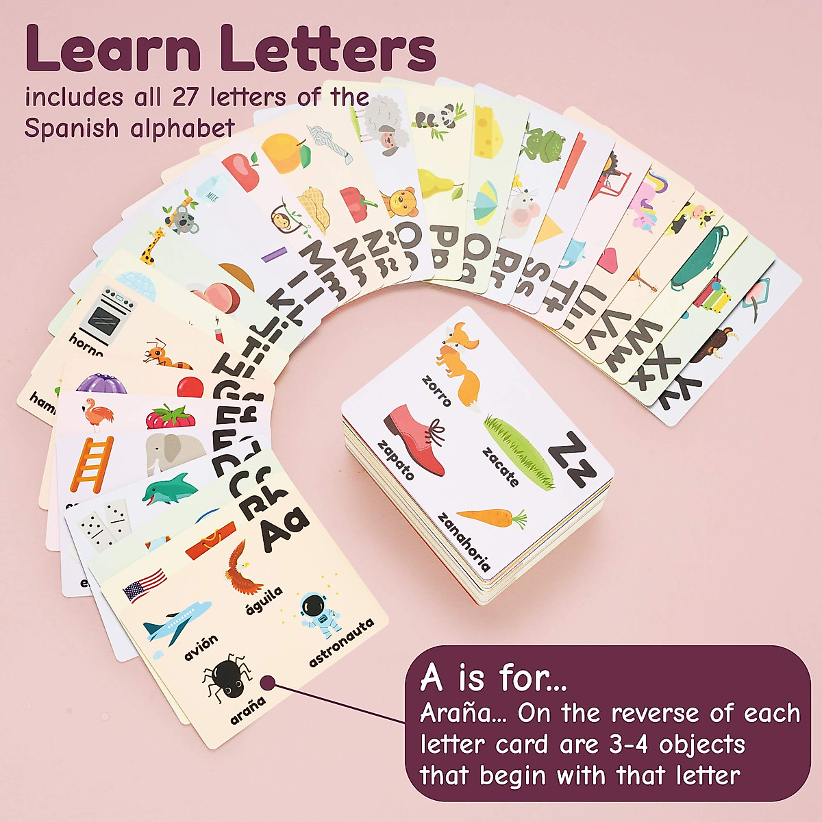 Spanish Flash Cards for Kids and Toddlers - 101 Cards - 202 Sides - Learn Shapes, Numbers, Colors, Body Parts, Counting, Letters & More - Great Value, Fun Learning and Educational Flashcards
