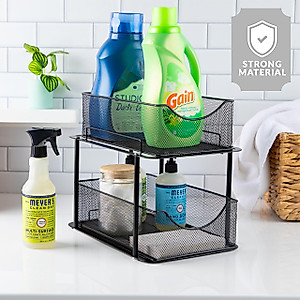Sorbus 2 Tier Under the Sink Organizer Baskets with Mesh Sliding Drawers —Ideal for Cabinet, Countertop, Pantry, and Desktop, for Bathroom, Kitchen, Office, etc.—Made of Steel (Black)