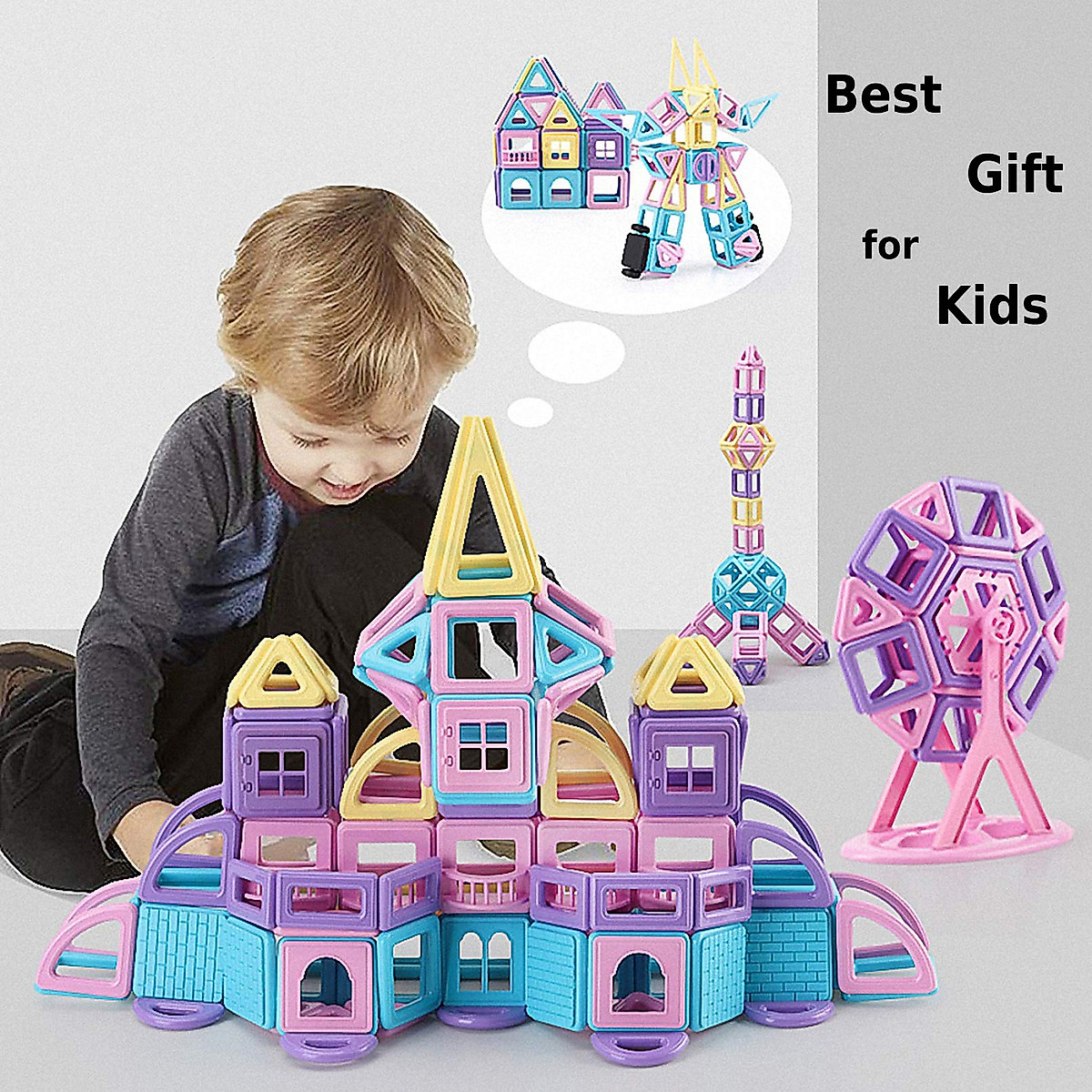 ASOK Magnetic Blocks Magnetic Tiles 133pcs 3D Castle Educational Learning and Development Toys for 3 4 5 6 7 8 9 Years Old Boys Girls Kids 133pcs