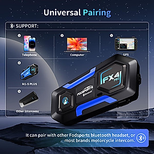 Fodsports Motorcycle Bluetooth intercom FX4 Pro 1200m Helmet Intercom,4 Riders Motorcycle Bluetooth Headset,Universal Bluetooth Helmet Headset,Helmet Communication System FM/Hard &Soft Mic/2Pack