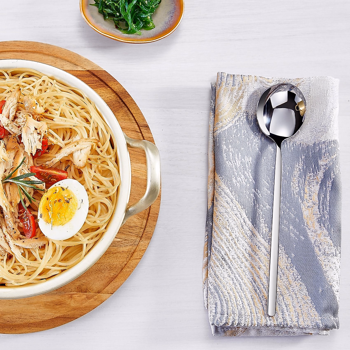 KEAWELL Premium Korean Soup Spoons with Long Handles, Set of 4, 18/10 Stainless Steel, Dishwasher Safe (Plain)