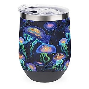 Glowing Up Jelly Fish Funny Wine Tumbler 12 Oz Stainless Steel Insulated Mug Double Wall Water Cup with Lid