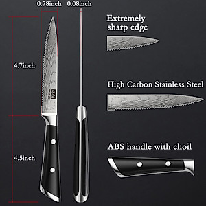 SHAN ZU Steak Knife Set, 6-Piece Steak Knives, Kitchen Steak Knife 5 Inch, High Carbon Stainless Steel Serrated Steak Knives of 6 with Premium Gift Box