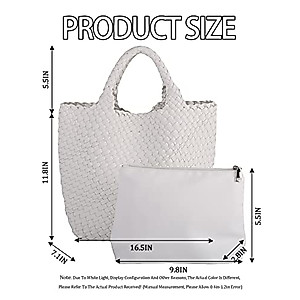 Woven Tote Handbags + Purse For Women Large Vegan Leather Shoulder Top-Handle Travel Bag Ladies Fashion Underarm Shopper Bags White