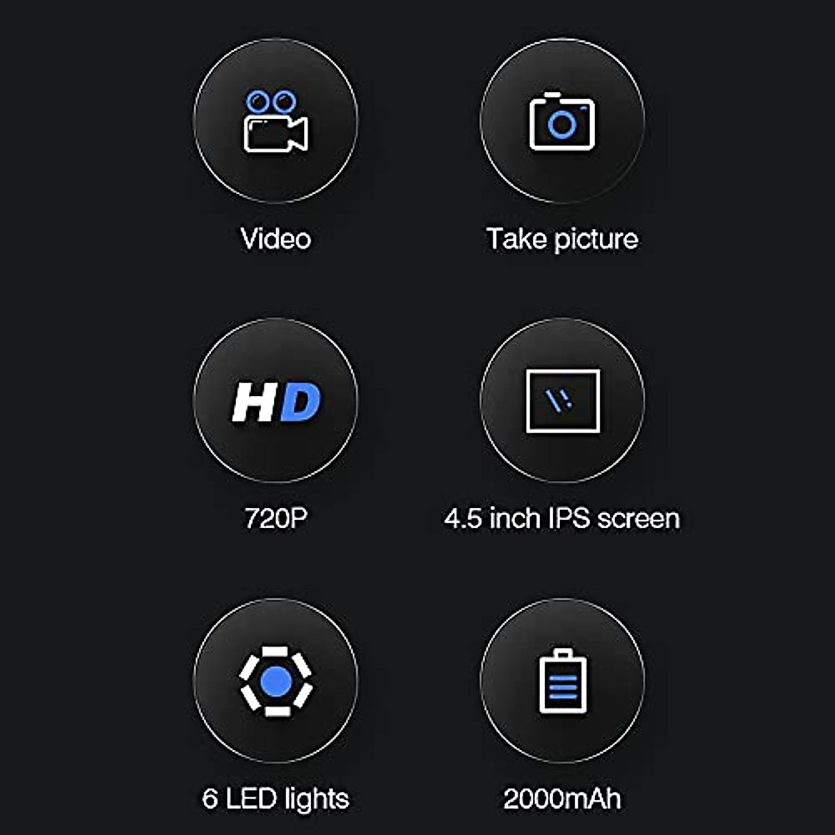 8MM Industrial Borescope, 4.5inch IPS Screen, 720P HD Waterproof Probe, LED Lights, Flexible Cable, for Automotive HVAC Plumbing(5M/16.4FT Cable)