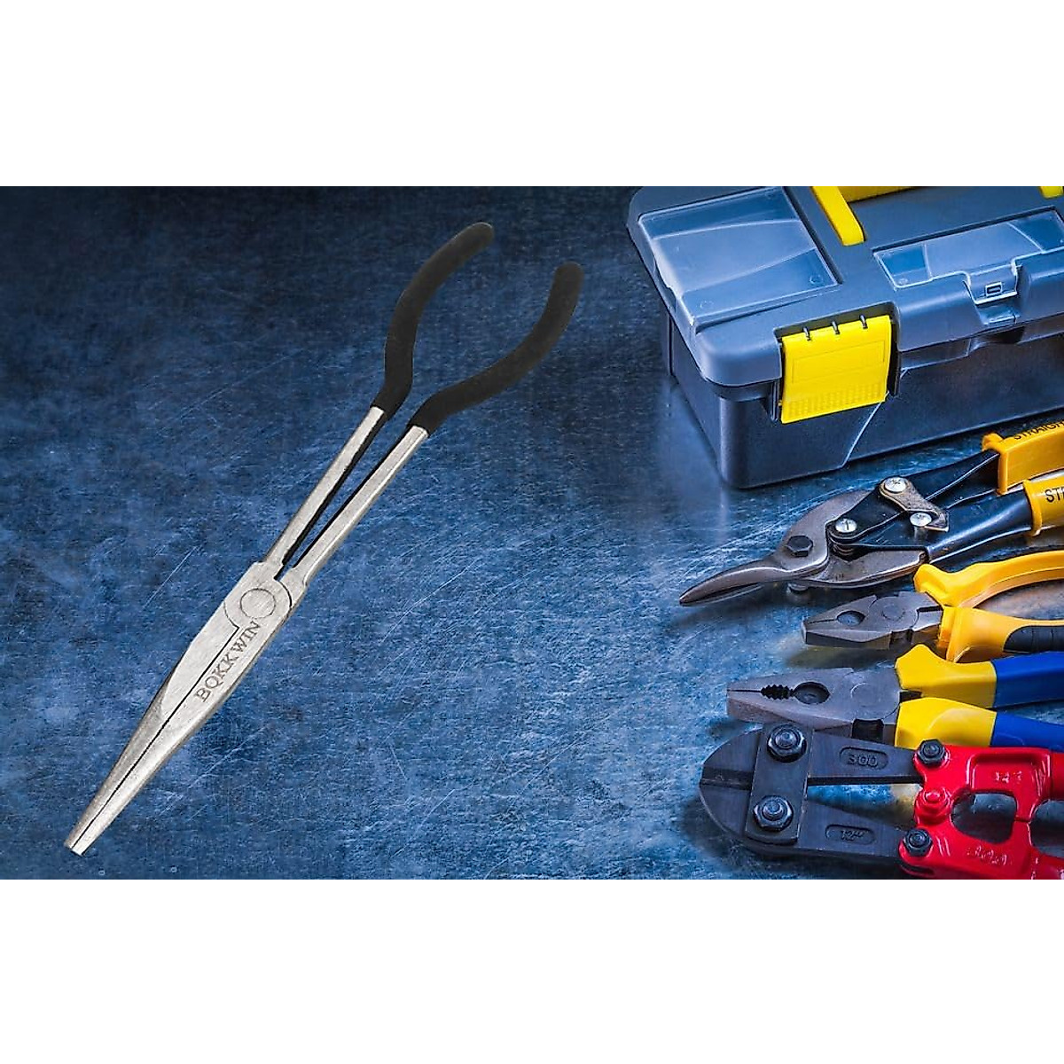 BQKKWIN 1 Piece 11 Inch Long Reach Pliers Set - Long Needle Nose Pliers Sets - Straight, Designed for Mechanics, Technicians, and Contractors| Milled-Jaws | Steel