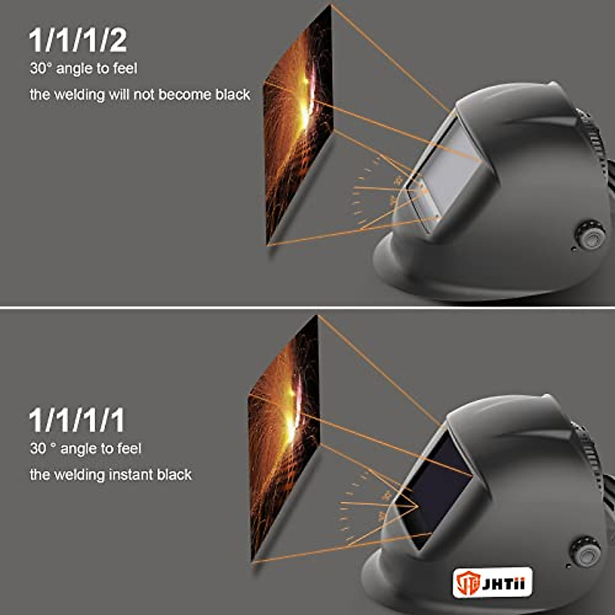 JHTii Large Viewing Welding Helmet 3.94"X3.66", True Color Highest Optical 1/1/1/1, 4 Arc Sensor Wide Shade 4/5-8/9-13, Solar Power Auto Darkening Welding Helmet for TIG MIG ARC WH03