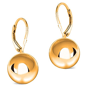Savlano 925 Sterling Silver Classic Leverback Round Bead Ball Drop Earrings - 18K Gold Plated Bead Ball Earrings for Women Available in 6MM, 8MM, 10MM, 12MM - Made in Italy Comes With Savlano Gift Box (12mm, Y)