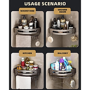 YWHWXB Shower Corner Shelf No Drilling,Bathroom Shower Corner Organizer Shelf, Wall Mounted Adhesive Storage Caddy for Bathroom, Kitchen (Grey-2pcs)