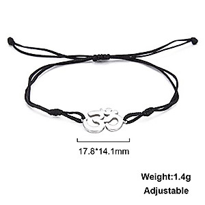 EUEAVAN Hindu OM OHM AUM Sanskrit Symbols Spiritual Bracelet luck Couple Charm Jade Thread Bangle Yoga Amulet Anklets Jewelry Accessories (black)