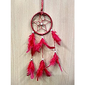 FIKIMOS Dream Catchers Wall Decor, Handmade Feather Bedroom Home Car Decor Nursery Room Hanging Decoration (3" Red Ring)