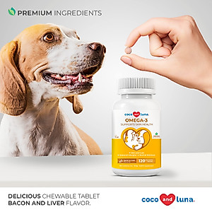 Omega 3 for Dogs - Fish Oil for Dogs Skin and Coat - 120 Chewable Tablets - Omega 3 6 9, EPA & DHA Fatty Acids for Dog Shedding, Dry Skin & Heart Support