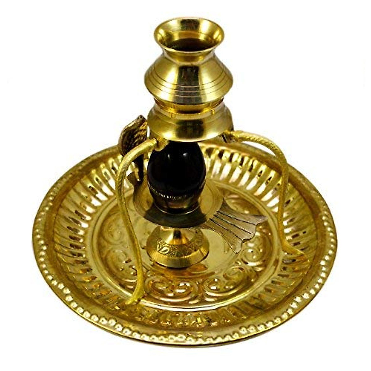 M Francisco Shiva Ling Lingam Shivling Prayer Statue Brass Stand with Thali + Hare Ram Hare Krishna Tulsi Bracelet