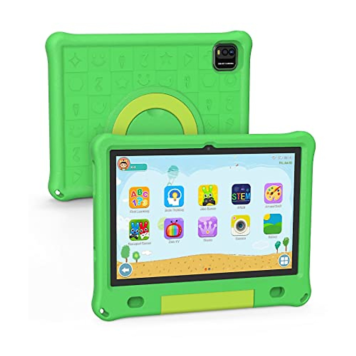 BAKEN 10" Kids Tablet, WiFi Tablet for Kids, Android 12.0 Toddler Tablet with Dual Camera 3GB 64GB 1280x800 HD IPS Touchscreen 6000mAh Kidoz Pre-Installed Parental Control Kid-Proof Case (Green)