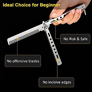 2 Pieces Butterfly Combs Stainless Steel Folding Training Practice Combs Hair Styling Tools for Sport Outdoor Use (Black, Silver)