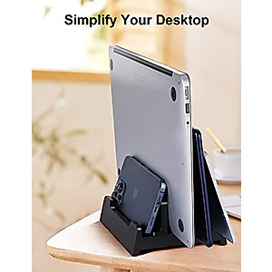 meatanty Dual Vertical Laptop Stand Holder 2 Slot MacBook Pro Vertical Stand Laptop Accessories, Desktop Storage for All MacBook/Surface/HP/Dell/Chrome Book Up to 17.3″ -Black