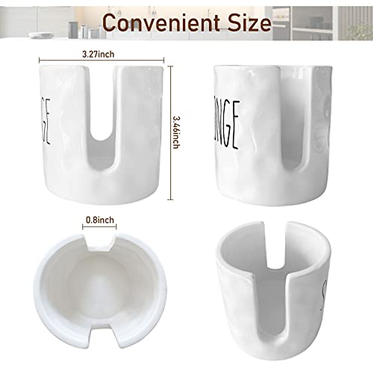 ASAMKING Sponge Holder Caddy, White Sponge Holder for Kitchen Sink,Farmhouse Sink Sponge Holder, Ceramic Porcelain Cup for Sponges,Sponge Warm Home ，Milky White.