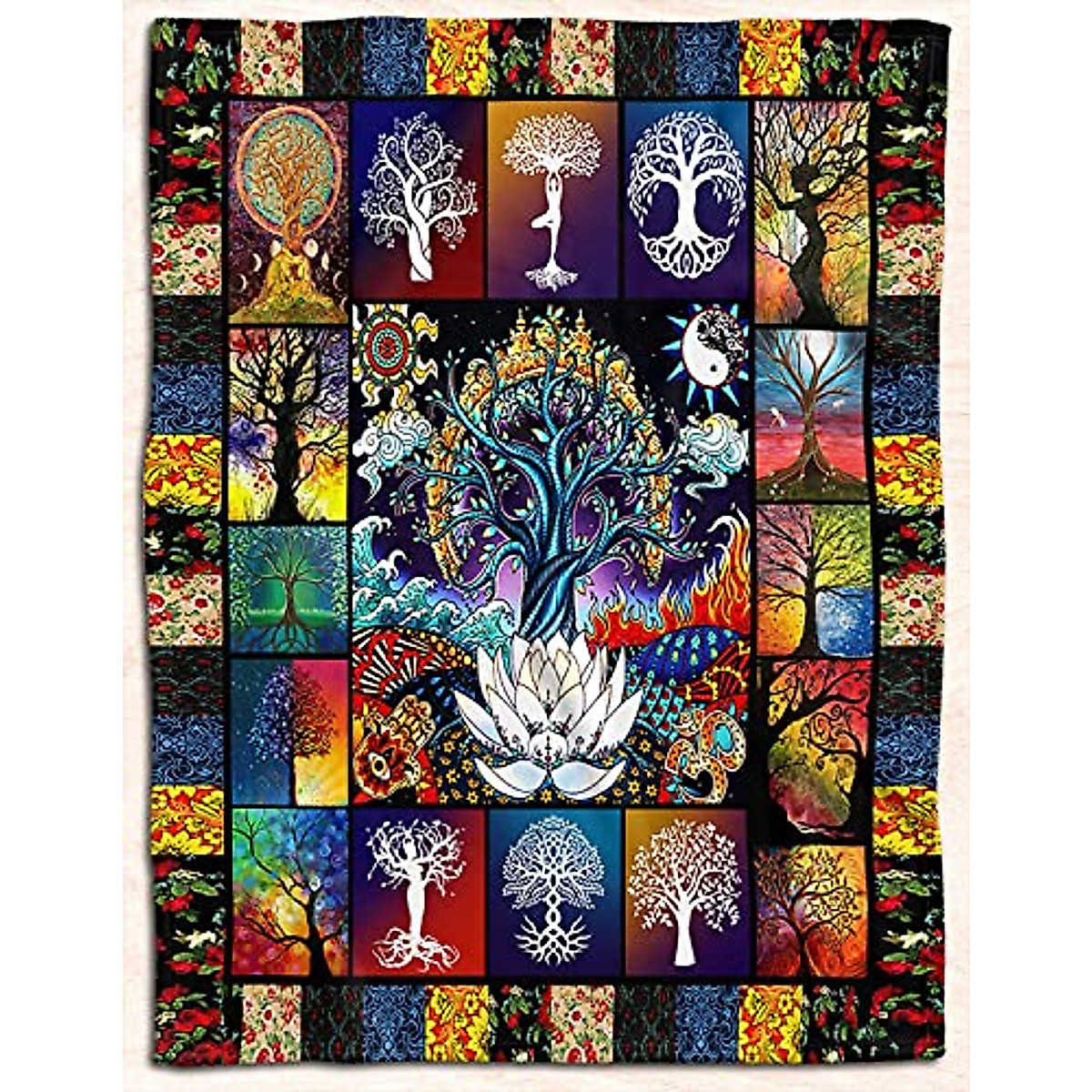 Tree of Life Blanket - Pagoda Tree Blanket Sherpa Fleece Blanket Fuzzy Plush Blanket Soft for Couch Sofa - Celtics Bedding Full Tree of Life Norse Irish Throw Xmas Bedding Decor (60x50, 80x60 Inches)